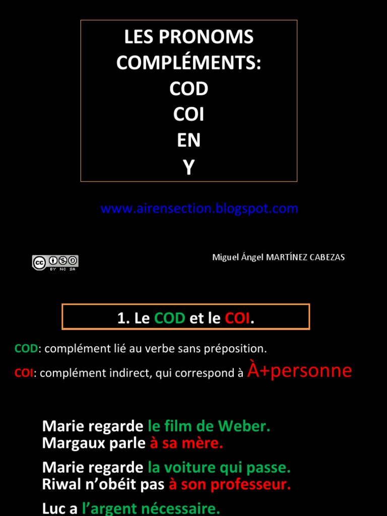 The French Pronouns COD COI Y EN | PDF | Complément d'objet | Mécanique ...