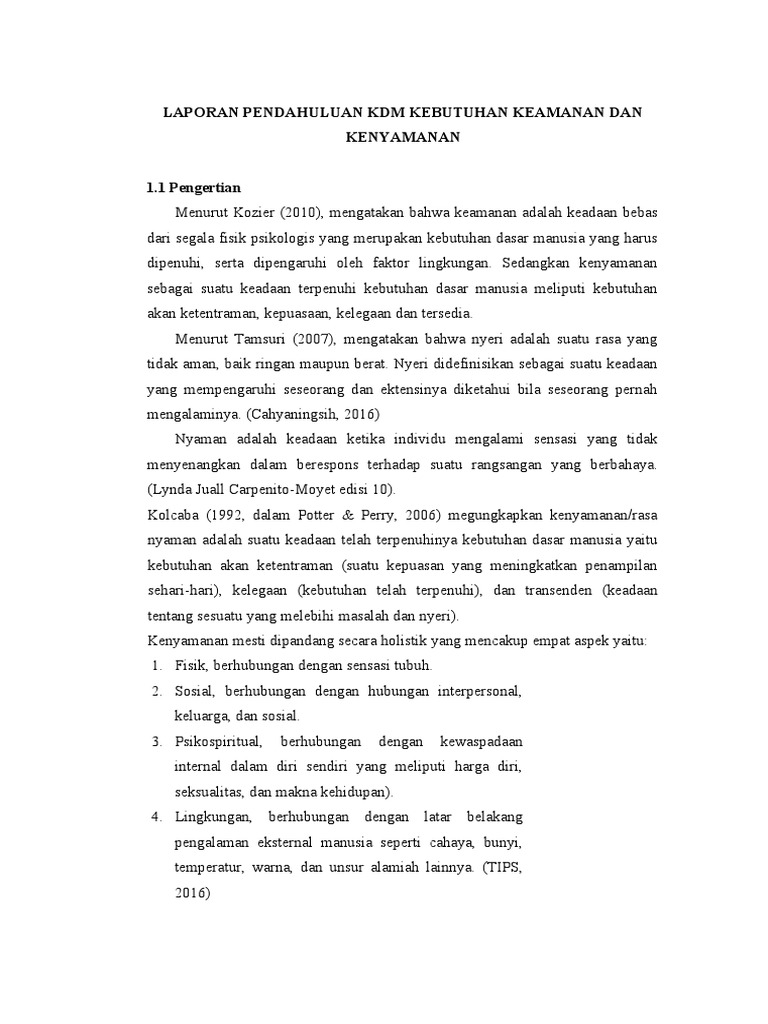 Kebutuhan Keamanan Dan Kenyamanan Pasien Pdf Pengembangan Diri