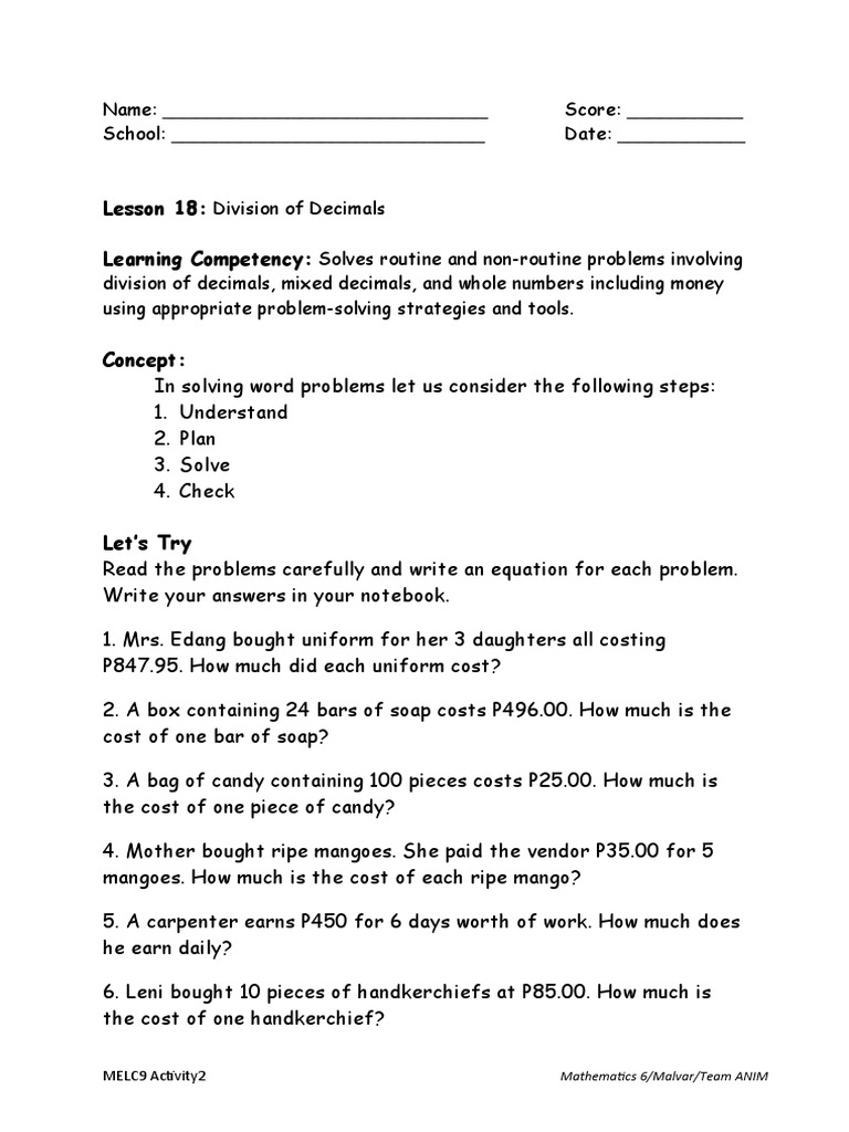 Solving Routine and Non-Routine Word Problems Involving Division of ...