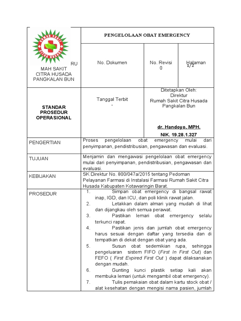 3.4.1 Spo Pengelolaan Obat Emergency | PDF | Kesehatan Holistik | Sains & Matematika