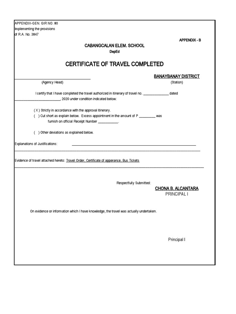 Certificate of Travel Completed1 | PDF | Science | Science And Technology