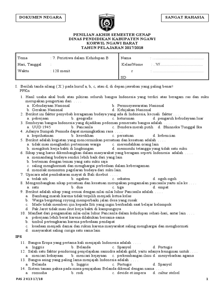 Soal PAS K13 Tema 7 B Kls 5 | PDF
