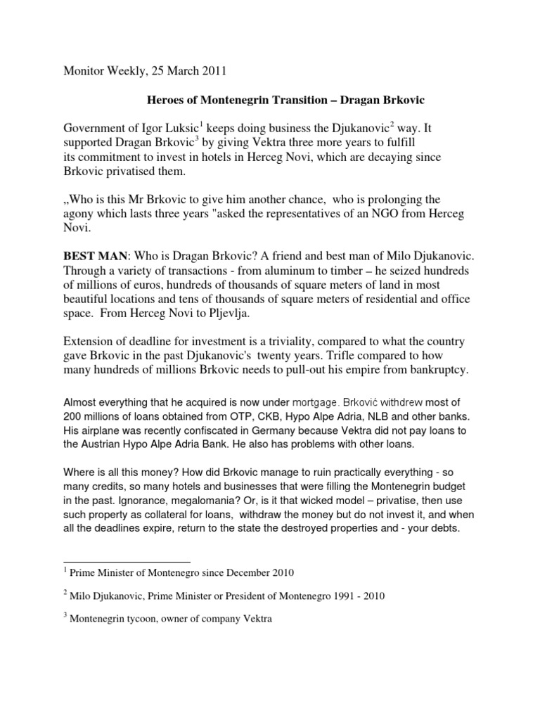 Heroes of Montenegrin Transition - Dragan Brkovic | PDF | Montenegro | Economies