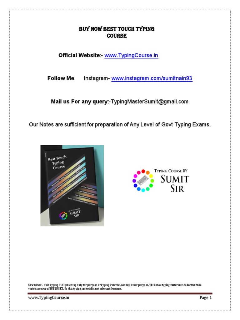 English Typing Practice PDF BOOK by Sumit Sir Mowqv6 | PDF | Capital ...