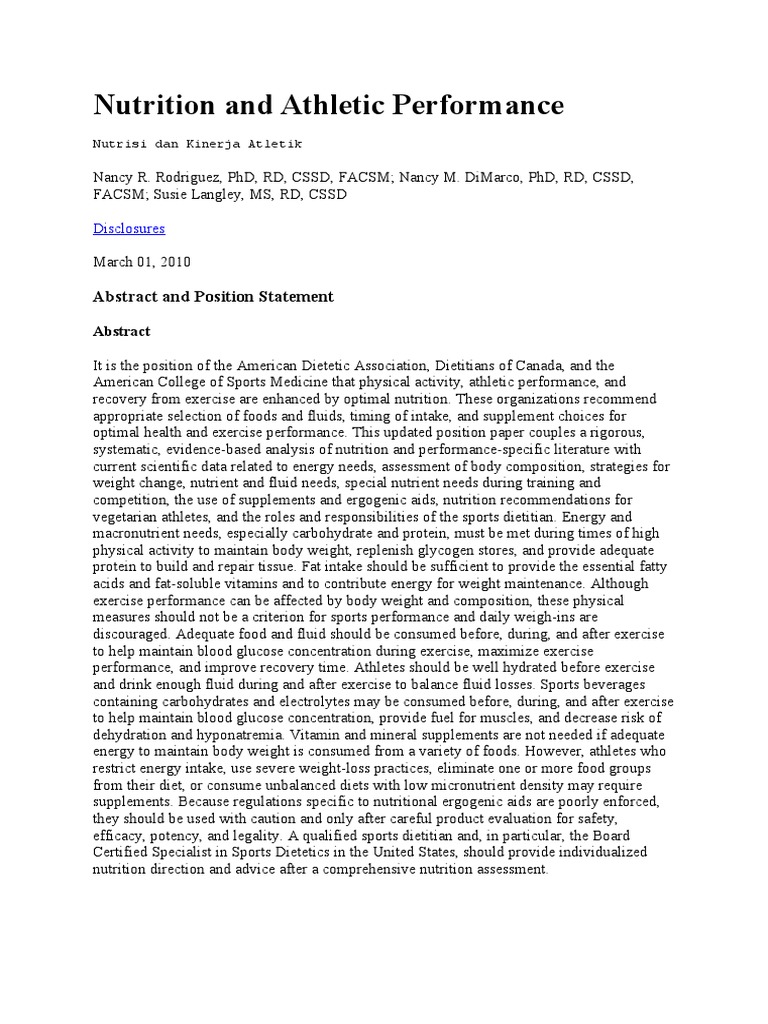 Nutrition and Athletic Performance | PDF | Human Nutrition | Dietary ...
