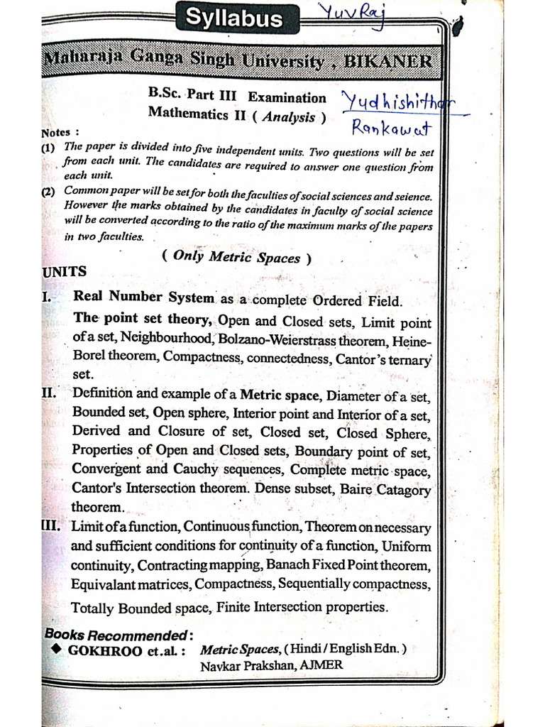 BSC 3rd Year, Book - Metric Spaces | PDF