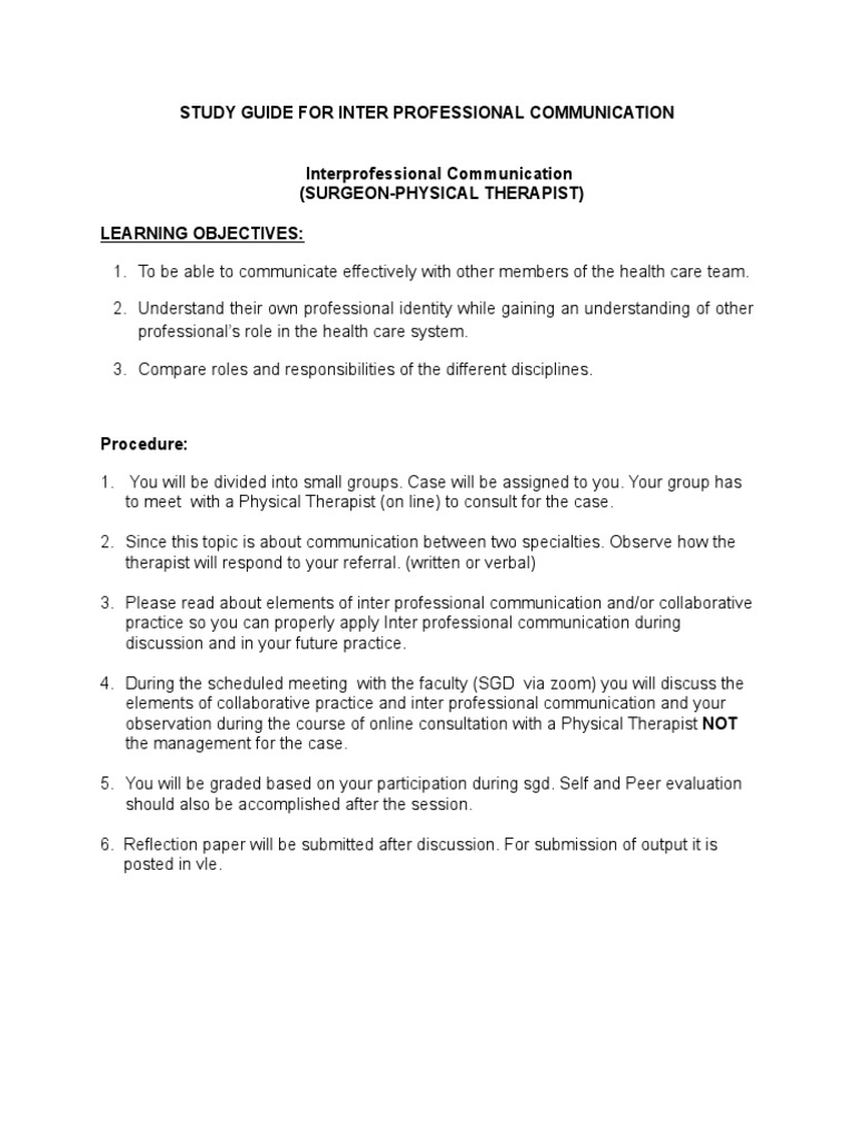 Interprofessional Communication Study Guide | PDF | Physical Therapy ...