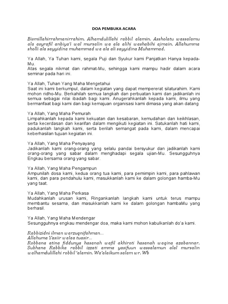 Doa Pembuka Acara | PDF