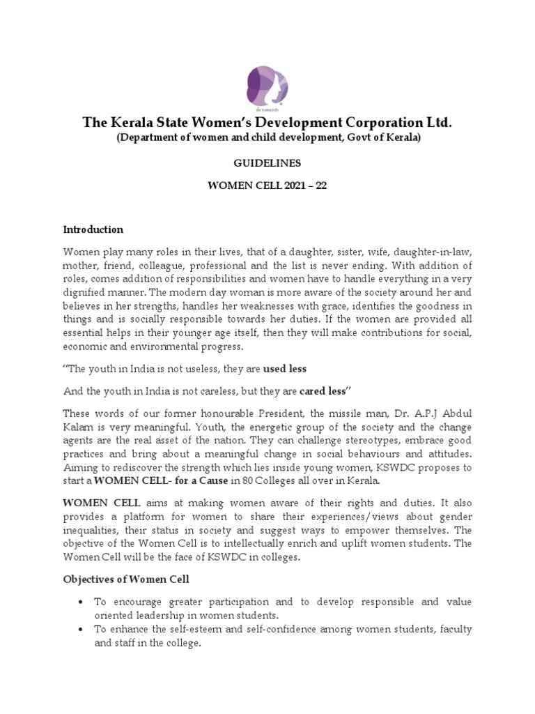 WOMEN CELL Guidelines 2021-2022.final | PDF | Cheque | Violence