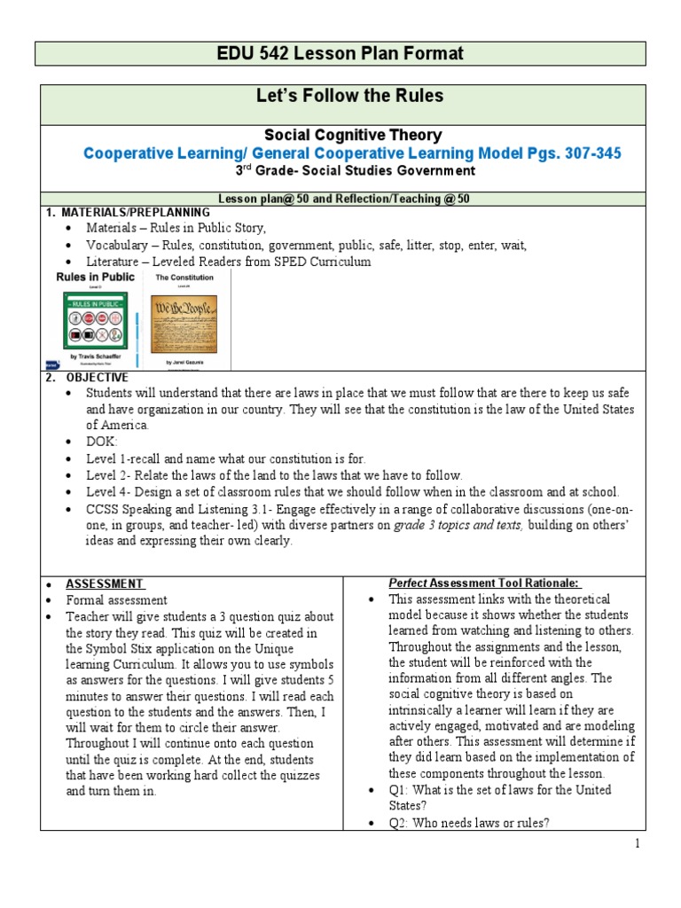 Social Cognitive Theory Lesson Plan | PDF | Motivation | Motivational