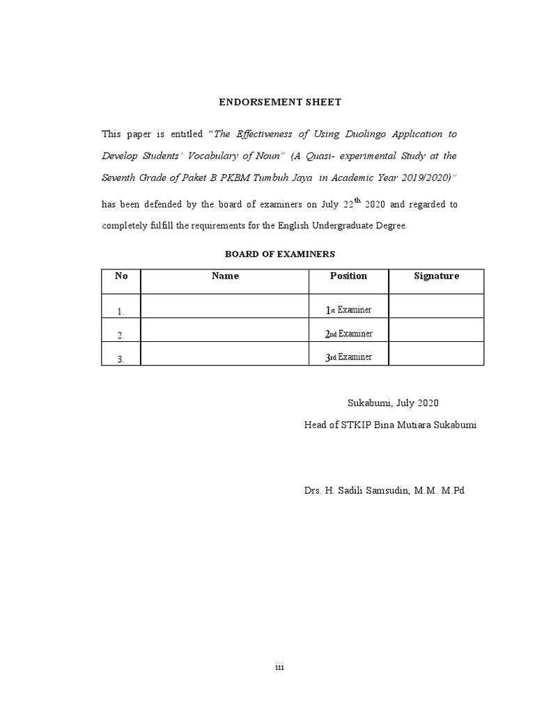 Endorsement Sheet: This Paper Is Entitled "The Effectiveness of Using ...
