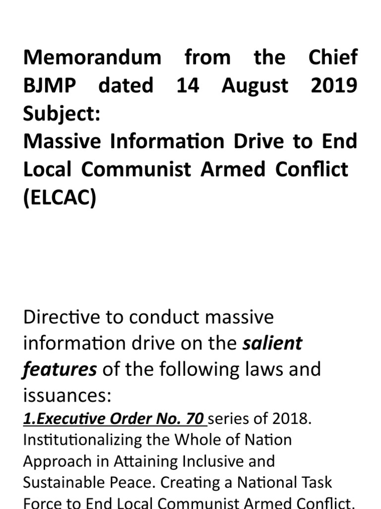Memorandum From The Chief BJMP Dated 14 August 2019 Subject: Massive ...