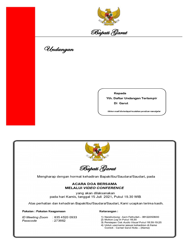Contoh Undangan Doa Bersama Pejabat | PDF
