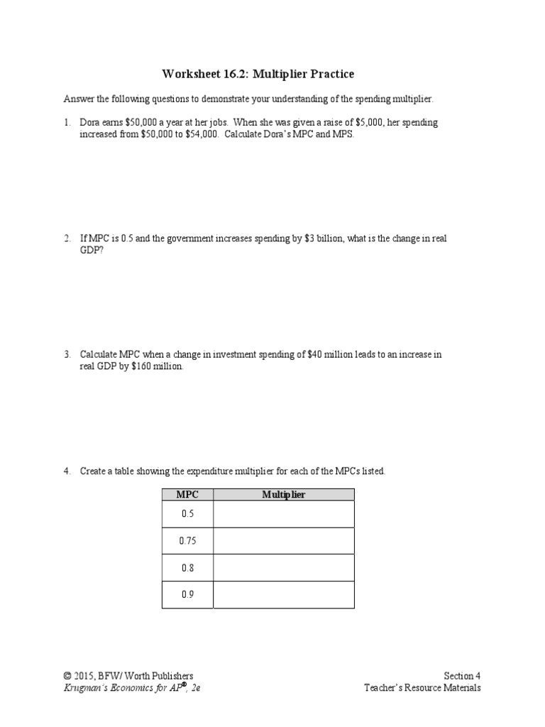 Worksheet 16.2 Multiplier Practice | PDF