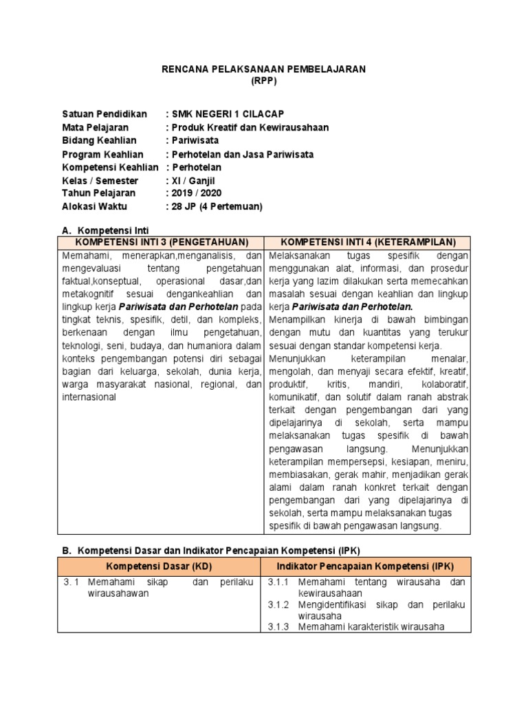 RPP Kewirausahaan Kelas XI Genap | PDF | Karier & Perkembangan ...