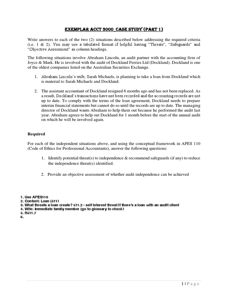Exemplar - Case Study - Part 1 | PDF | Audit | Bookkeeping