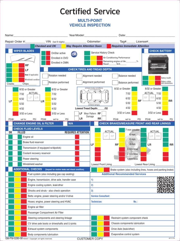 Multi-Point Vehicle Inspection Form | PDF | Vehicle Parts ...