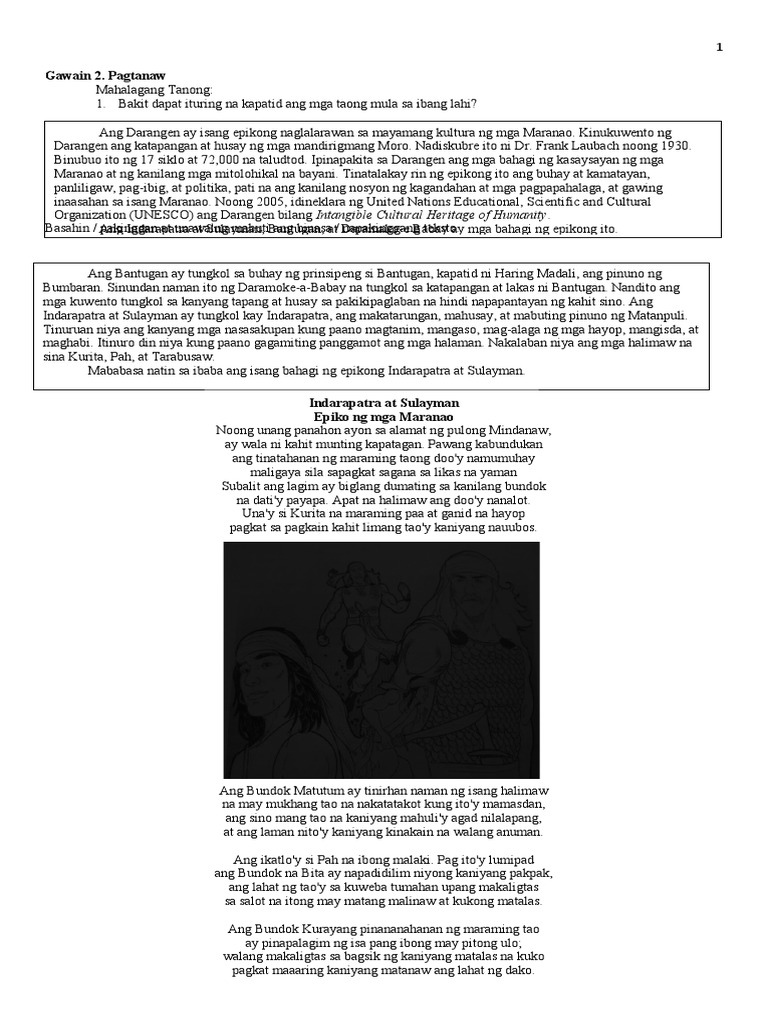 Aralin 2 - Filipino - Epiko - Indarapatra at Sulayman | PDF