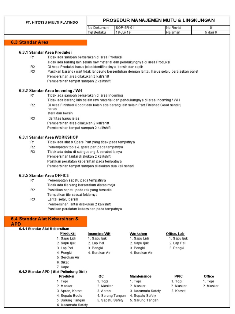 Sop 5r 01 Prosedur 5r 5s 5 of 6pdf | PDF