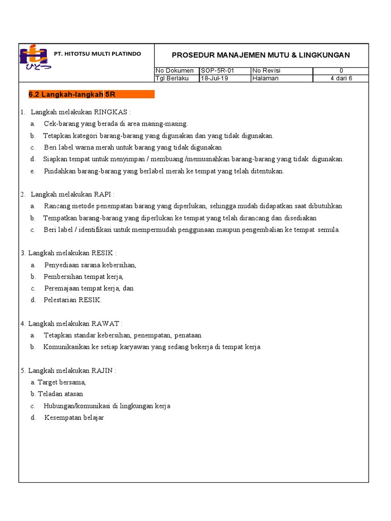 Sop 5r 01 Prosedur 5r 5s 4 of 6pdf | PDF