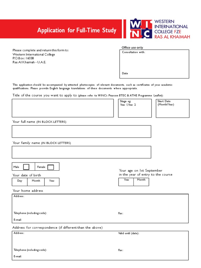 WINC-Application Form 2020 | PDF | Further Education | Test/Examination