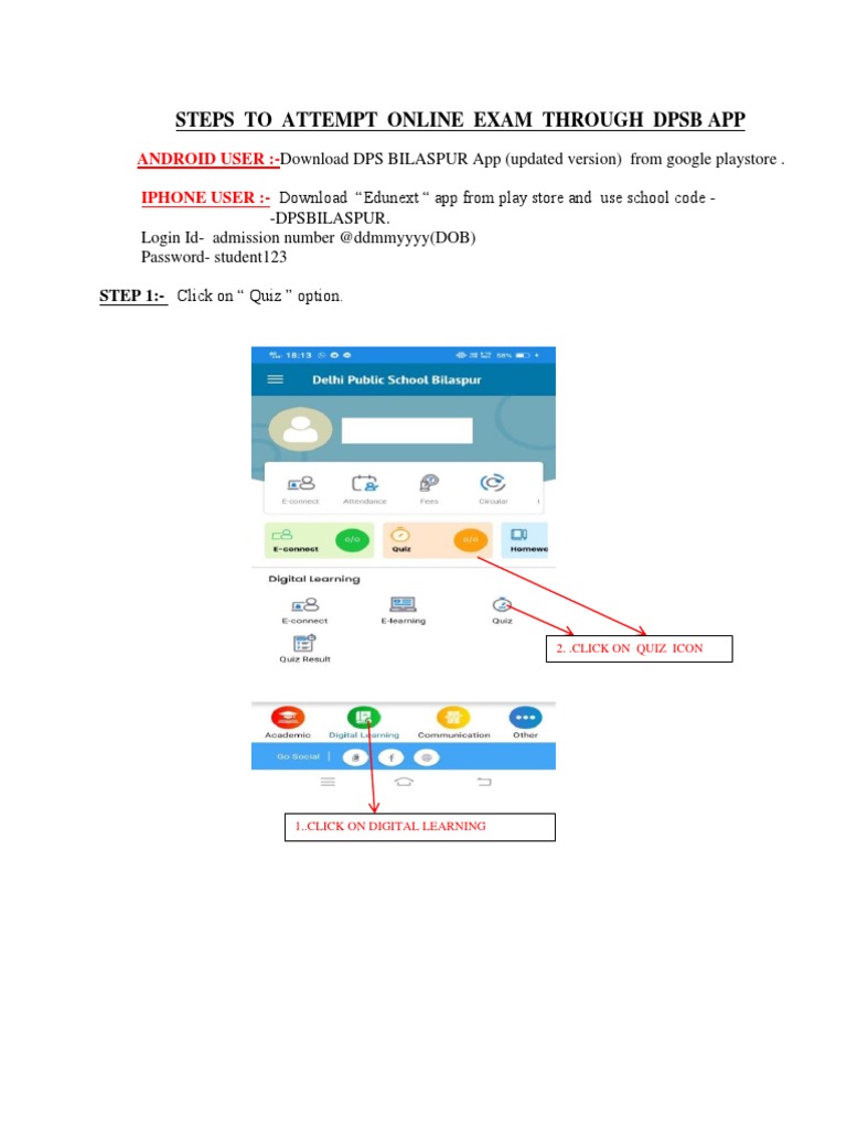 Steps To Attempt Online Quiz Through DPS App and Erp Portal | PDF