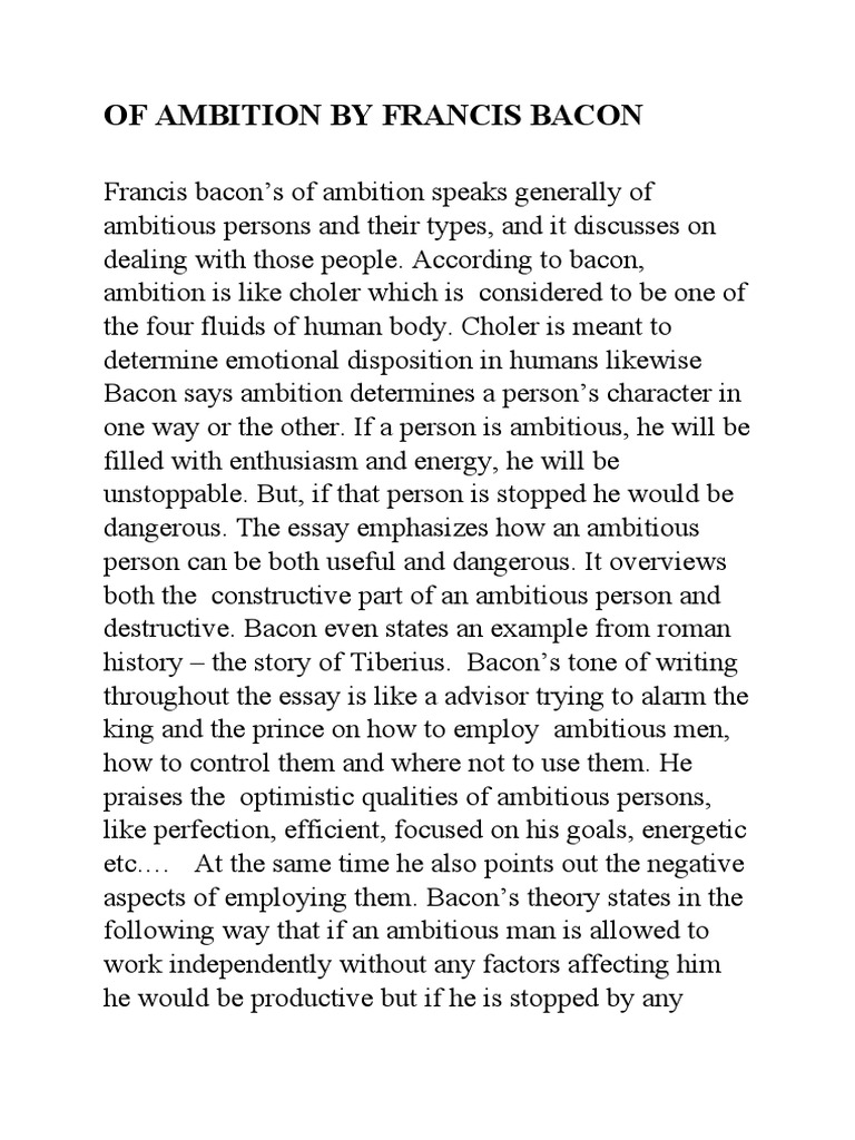 Bacon's Essay on Ambition Analyzes Drives and Dangers | PDF | Francis ...