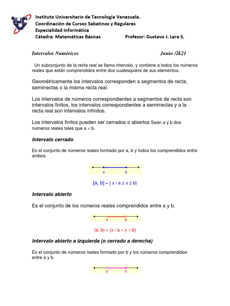 A) Intervalos Numéricos | PDF | Intervalo (Matemáticas) | Número Real
