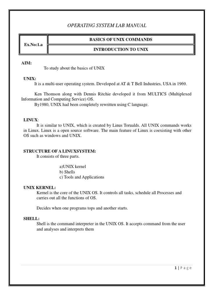 Operating System Lab Manual: Ex - No:1.a Basics of Unix Commands ...