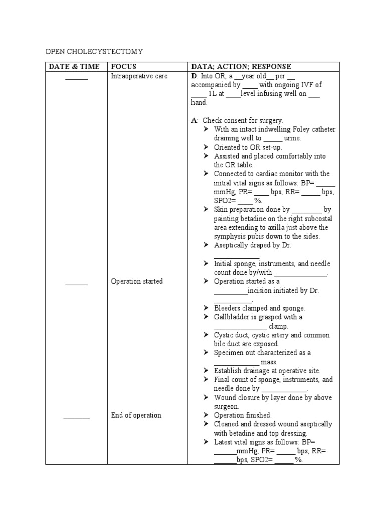 Open Cholecystectomy Fdar | PDF | Surgery | Digestive System