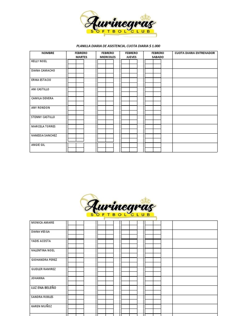 Planilla Diaria de Asistencia | PDF | Ocio | Deportes