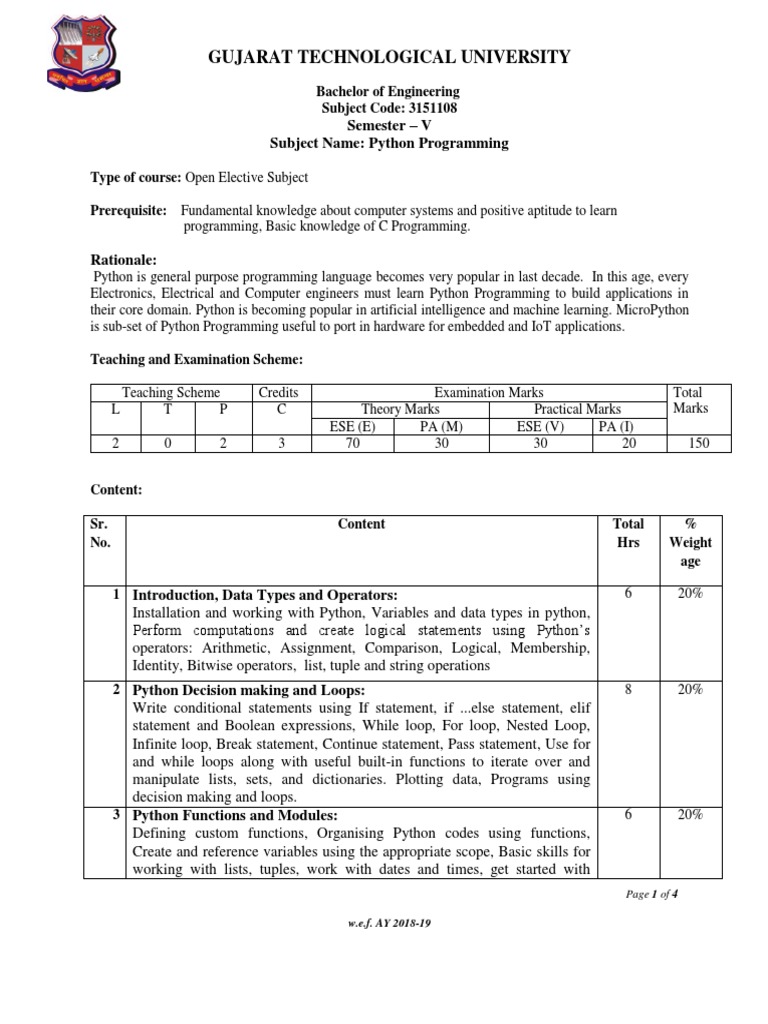 Gujarat Technological University: Semester - V Subject Name: Python ... Gujarat Technological University: Semester - V Subject Name: Python ...