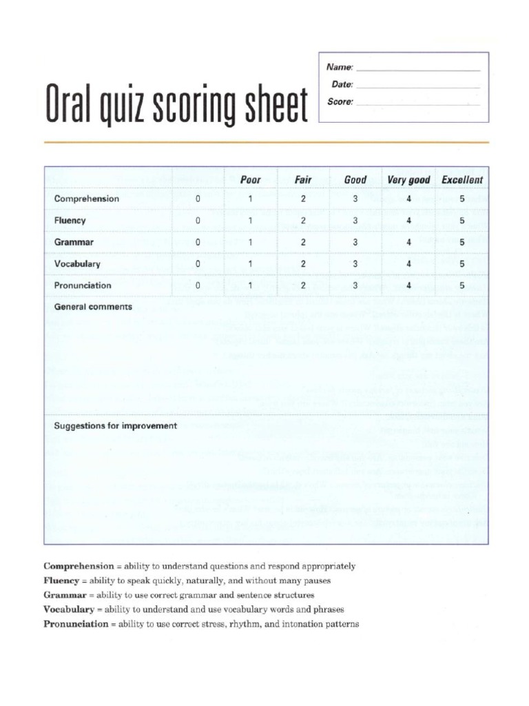 Oral Quiz Scoring Sheet | PDF
