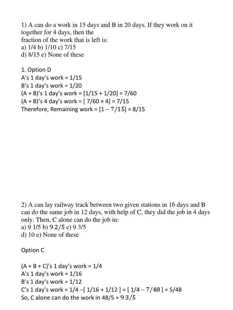 Time and Work 1 To 10 | PDF | Teaching Mathematics