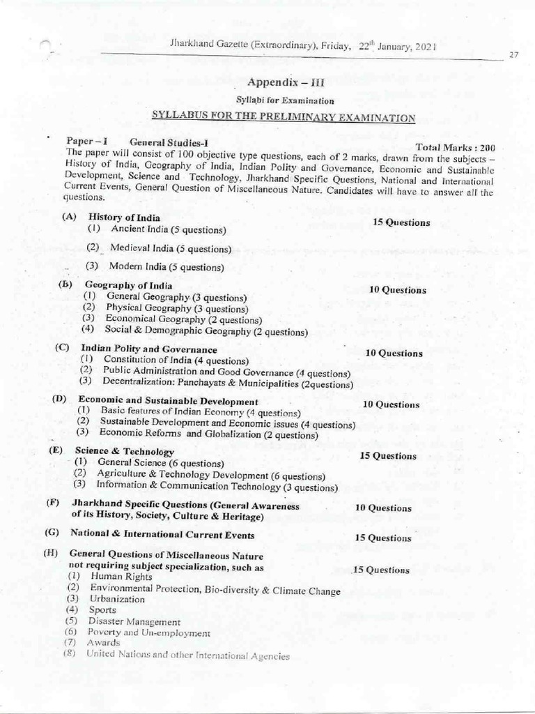 JPSC Syllabus 2021 | PDF