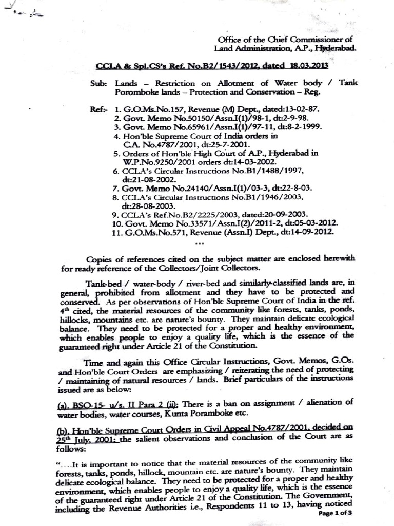 Water Bodies Prohibition Circular 2013 | PDF | Environmental Science ...