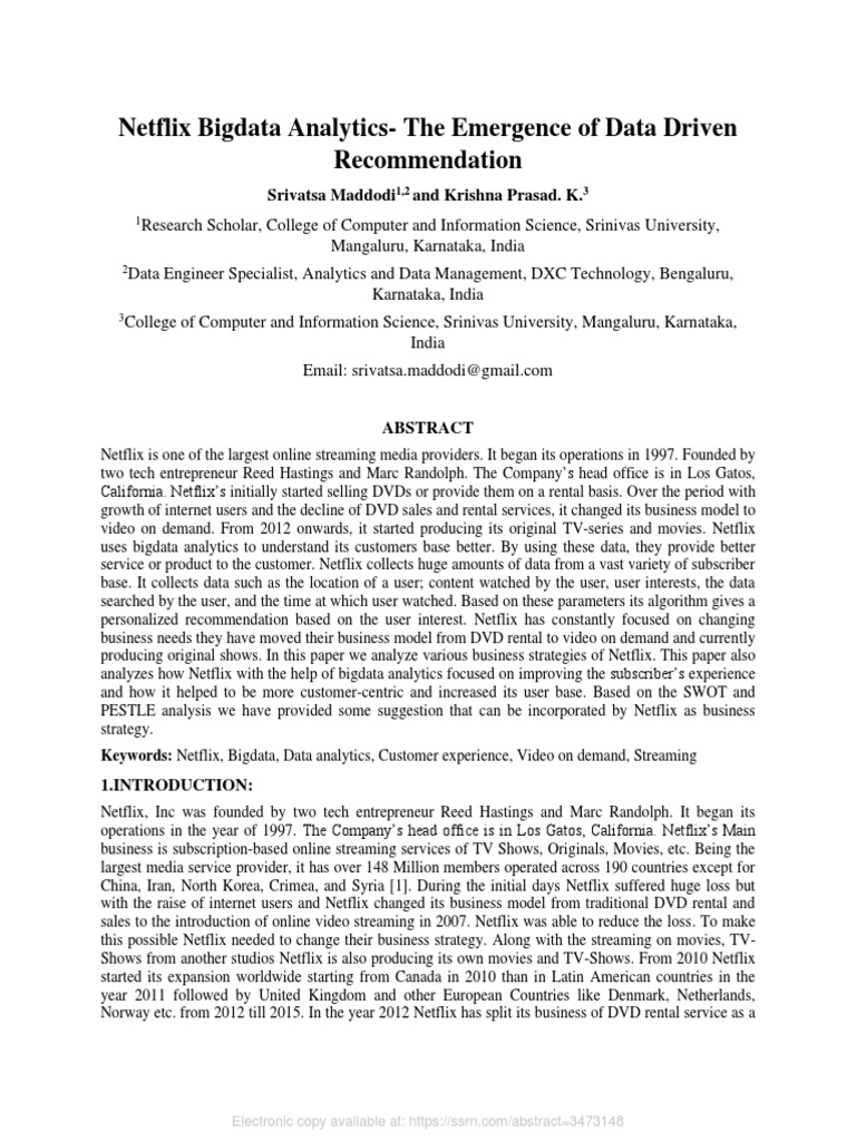 Netflix Bigdata Analytics-The Emergence of Data Driven Recommendation ...