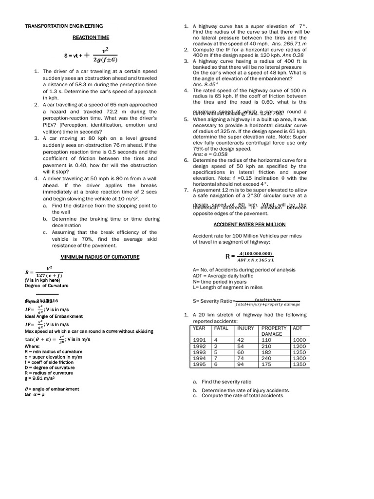 Transportation Engineering Reviewer | PDF | Young's Modulus | Transport