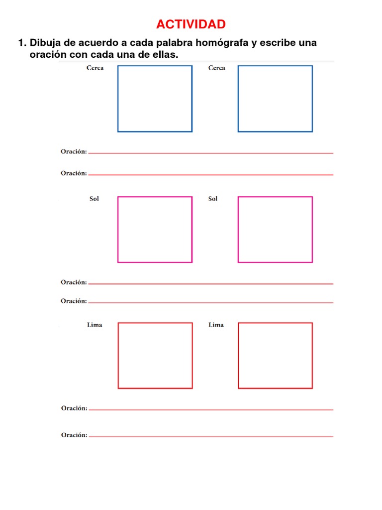 Actividad: Palabras Homógrafas y Dibujo | PDF