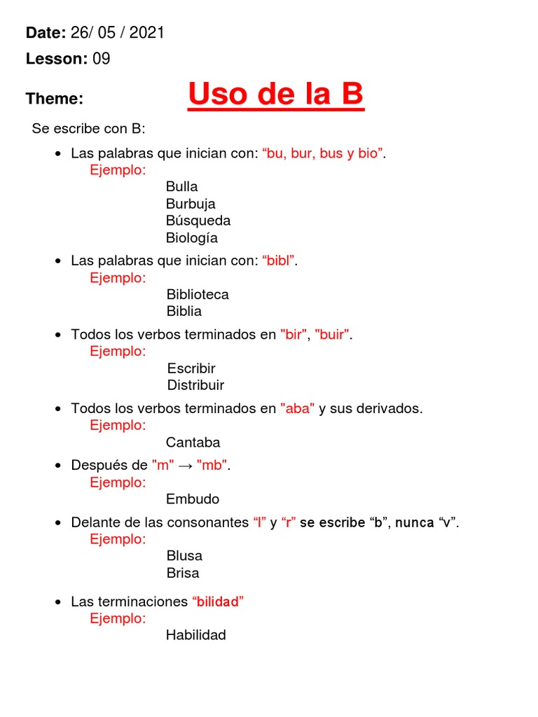 3° Clase - Uso de La B | PDF
