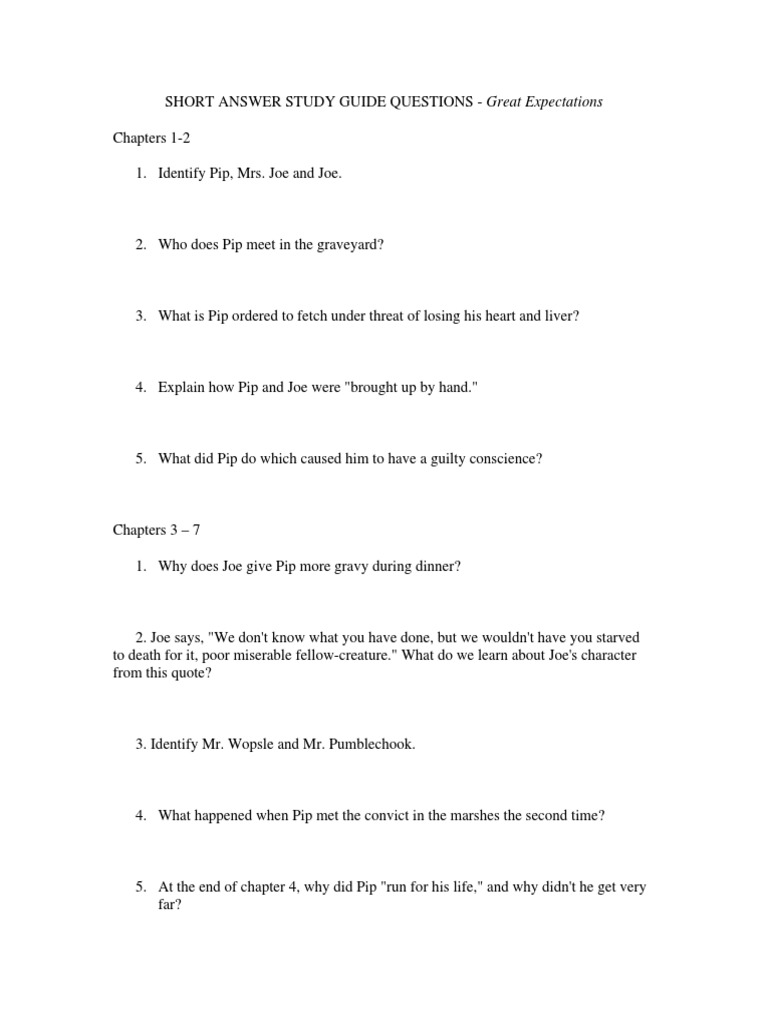 Great Expectations Reading Guide | PDF | Great Expectations | Estella ...