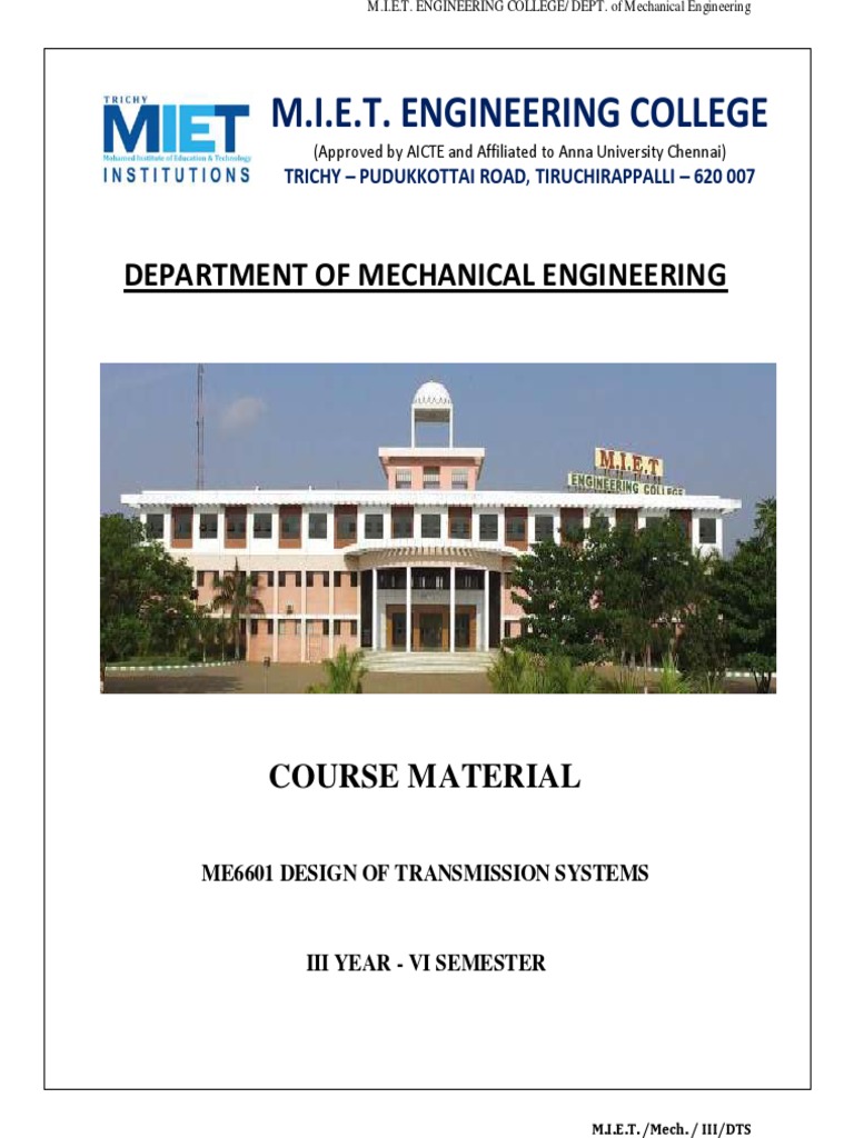 M.I.E.T. Engineering College: Department of Mechanical Engineering ...