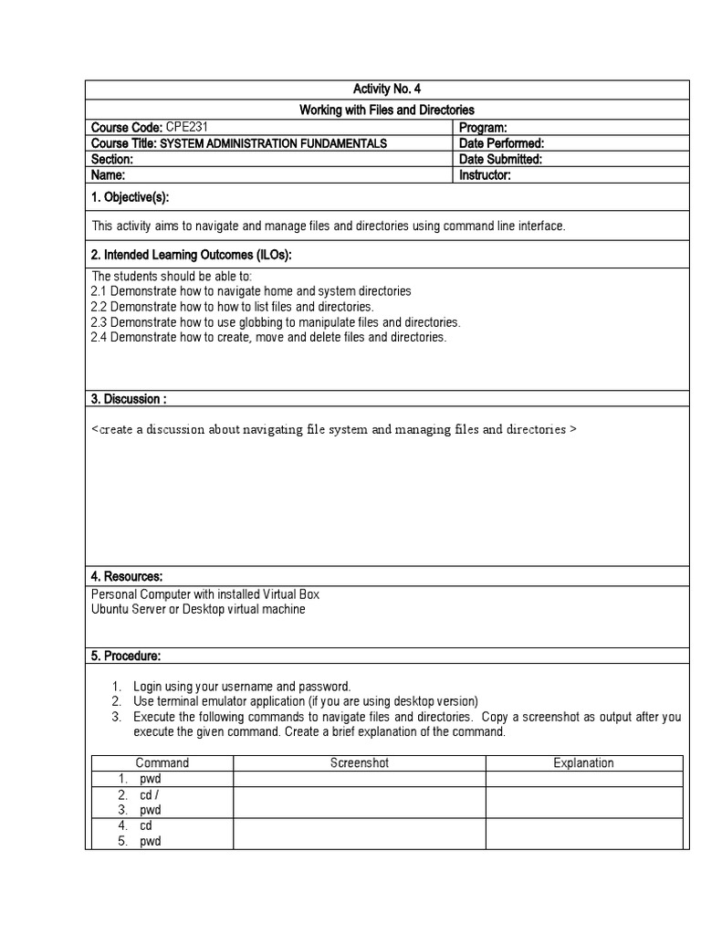 Activity 4 Working With Files and Directories | PDF | File Transfer Protocol | Computer File