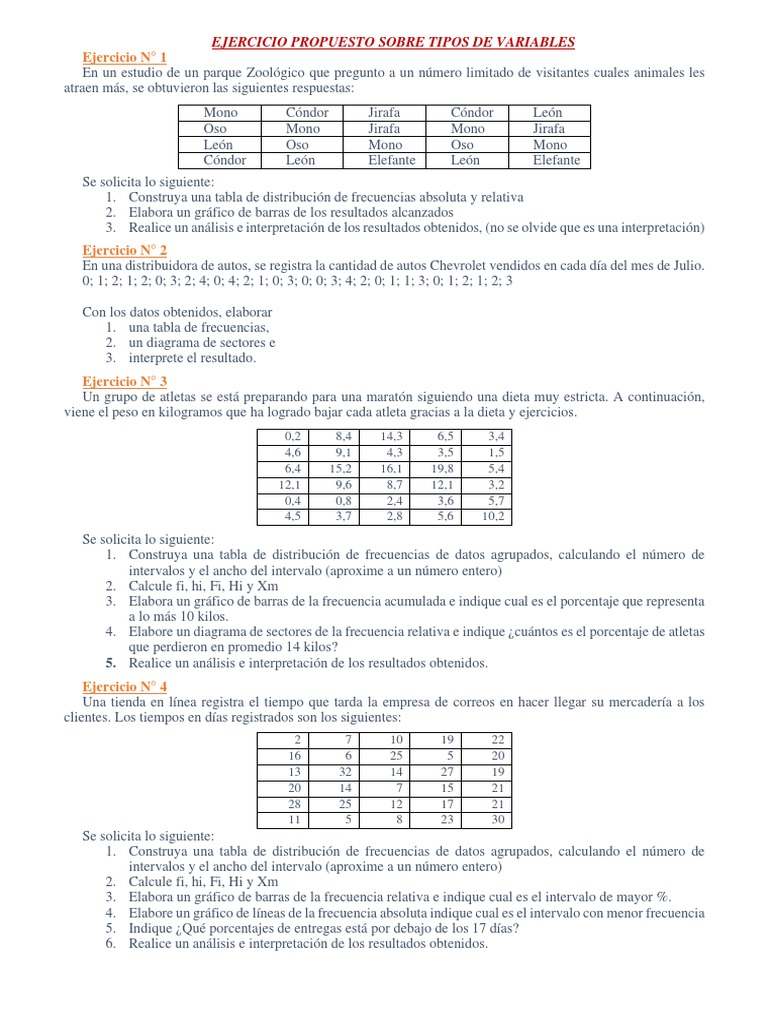 Ejercicios Propuestos Sobre Tipos de Variables | PDF | Enseñanza de ...