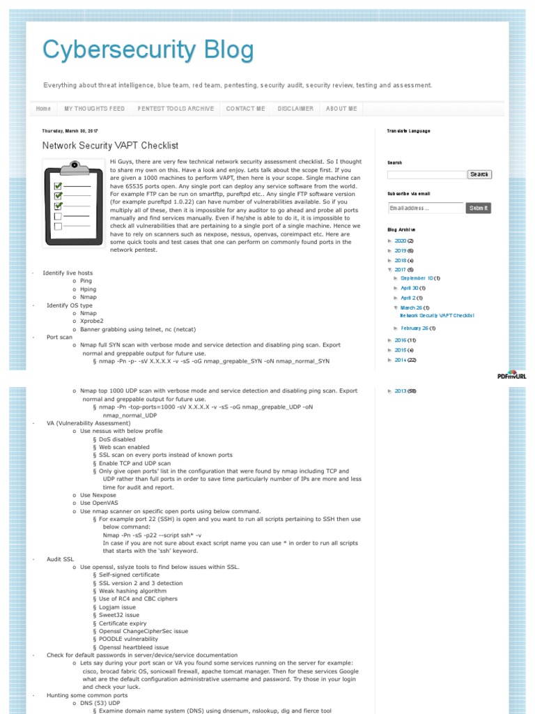 Network Security VAPT Checklist | PDF | File Transfer Protocol | Domain ...