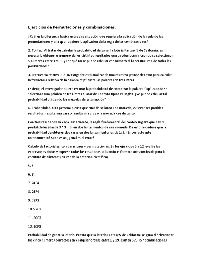 Ejercicios de Permutaciones y Combinaciones | PDF | Byte | Probabilidad
