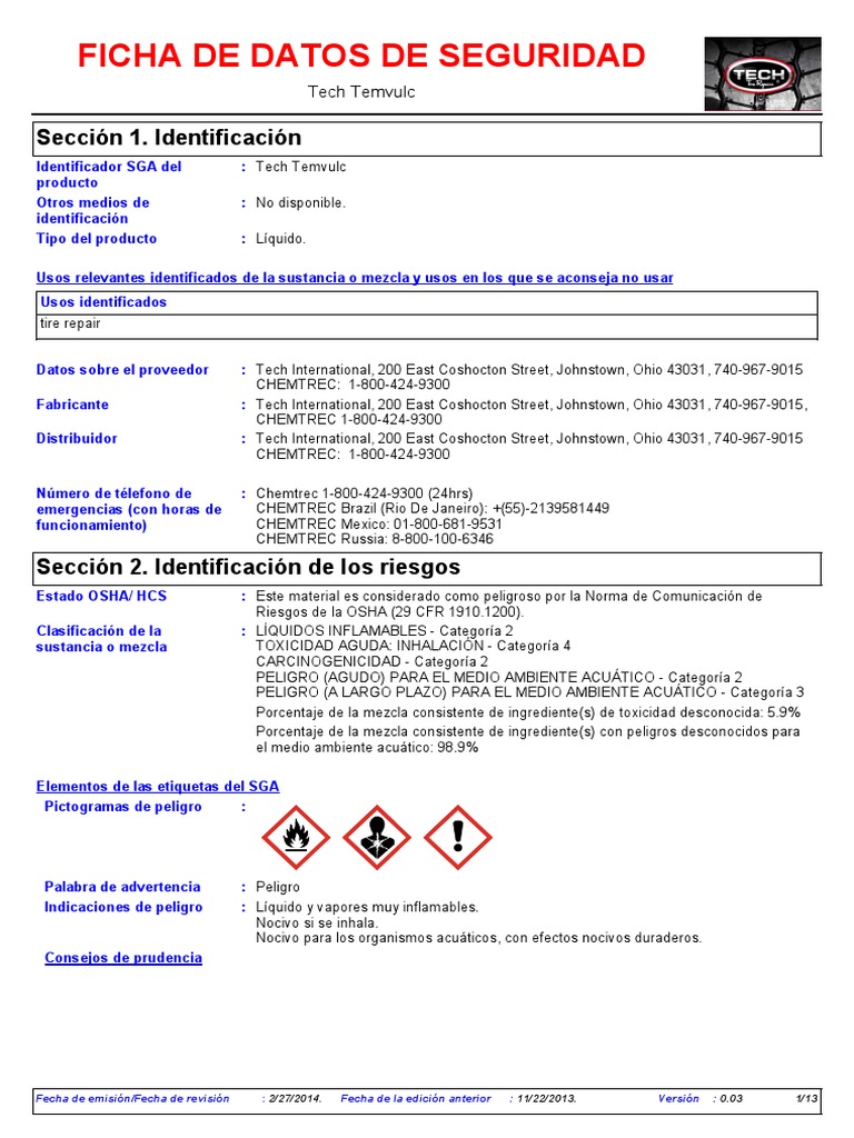 MSDS Temvulc | PDF | Residuos | Contaminación