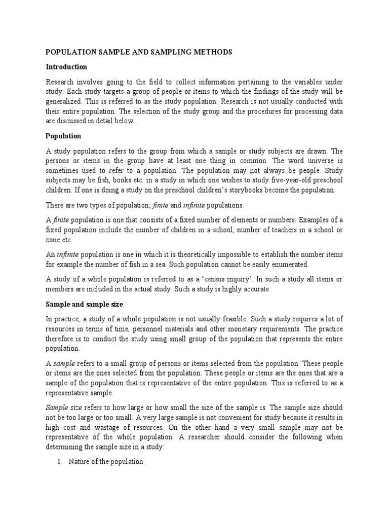 Population Sample and Sampling Methods | PDF | Sampling (Statistics) | Statistics