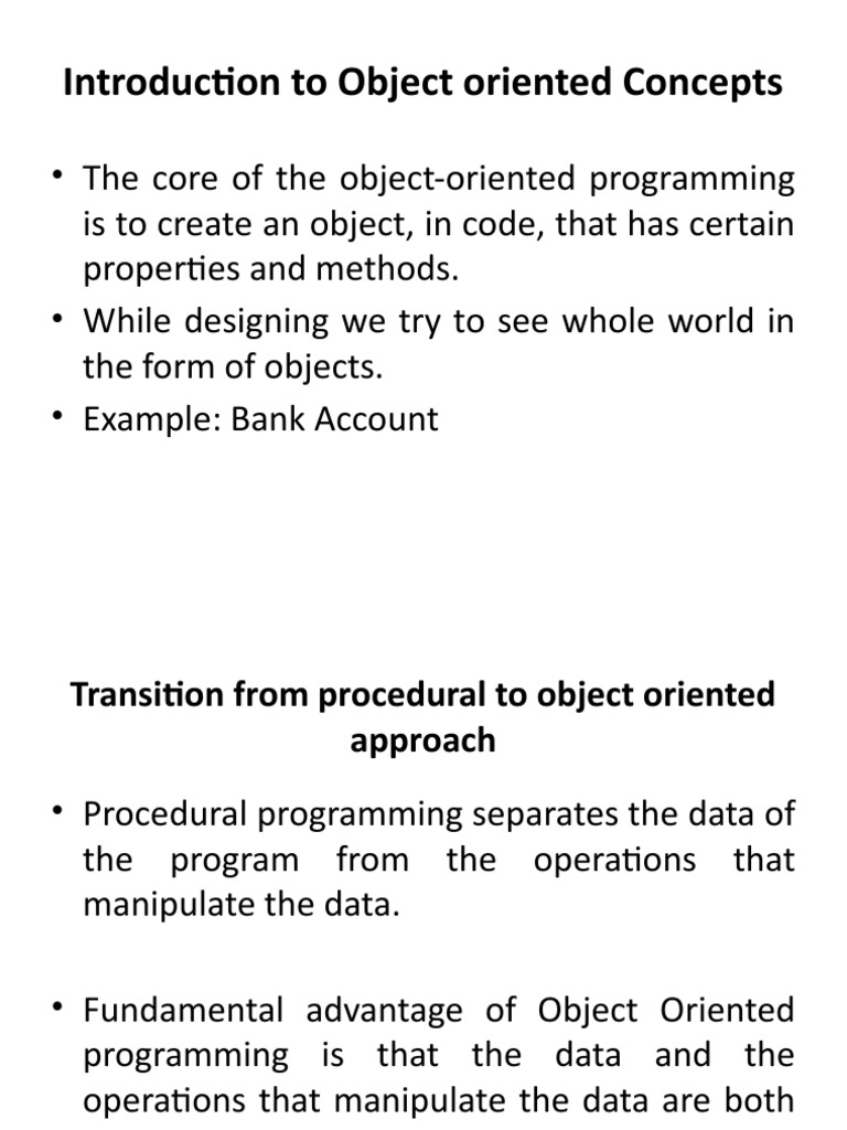 Introduction To Object Oriented Concepts | PDF | Object Oriented ...