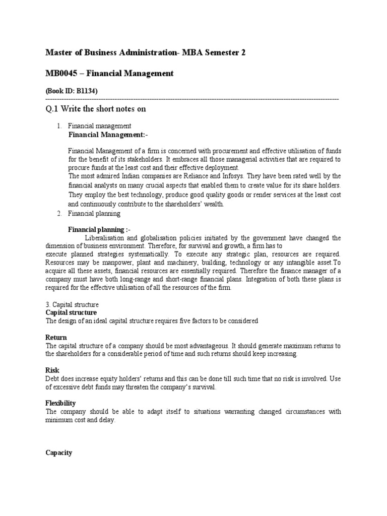 Master of Business Administration-MBA Semester 2 MB0045 - Financial ...
